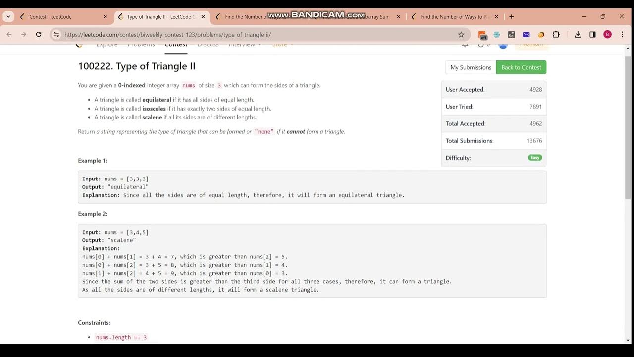 Leetcode Biweekly Contest 123 100222 Type Of Triangle Ii Python Youtube