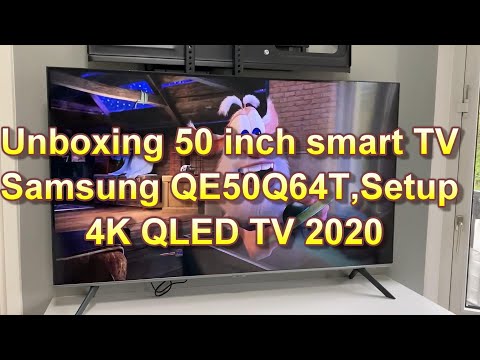 Unboxing 50 inch smart TV Samsung QE50Q64T,Setup 4K QLED TV 2020