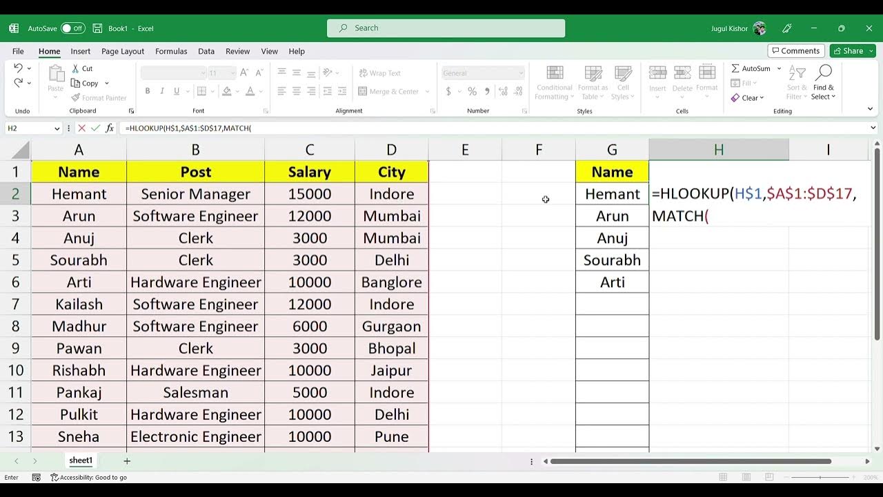 How to use Hlookup with match function in excel II - YouTube