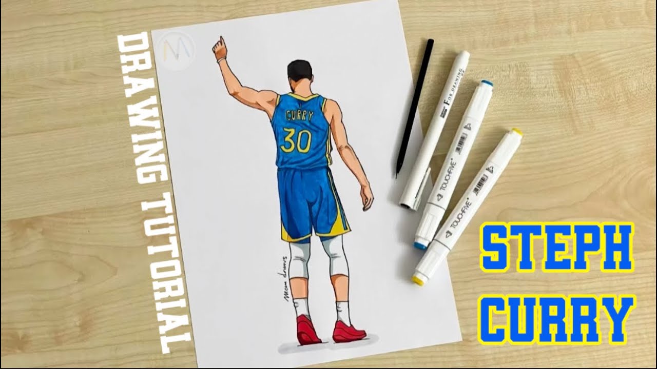 How to draw a basketball player Stephen Curry / How to draw Golden ...