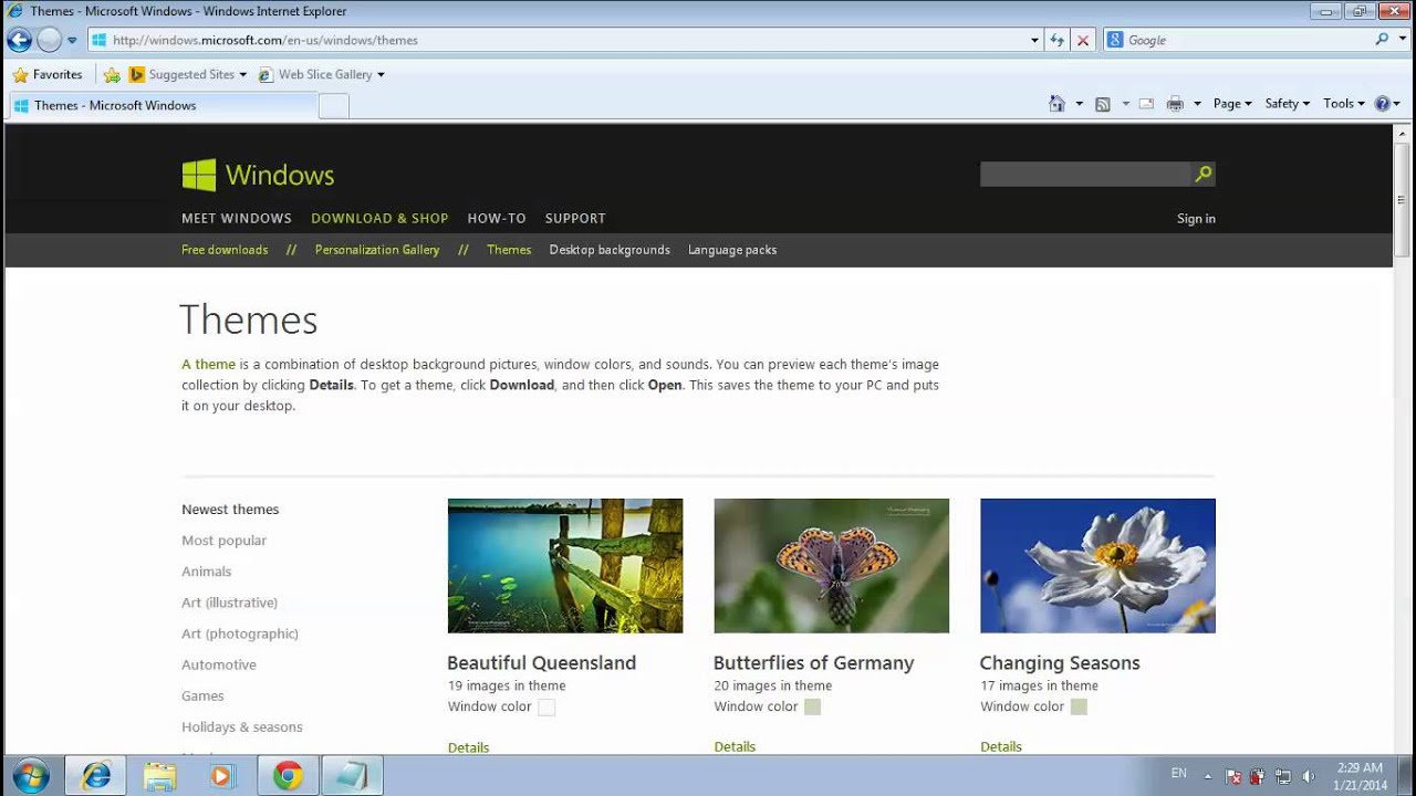 Download and install windows 7 themes - YouTube