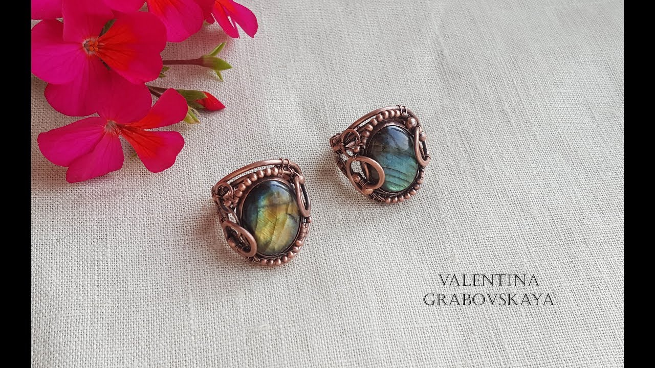 Wire wrapped copper Ring labradorite - YouTube