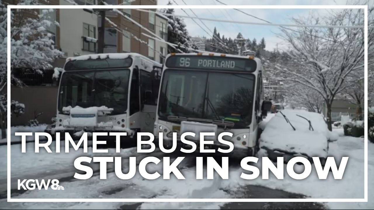 Snow storm leaves more than a hundred TriMet buses stuck - YouTube
