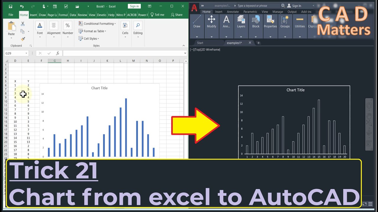 Trick 21- Chart from excel to AutoCAD ترك 21- رسم بياني من الاكسيل ...