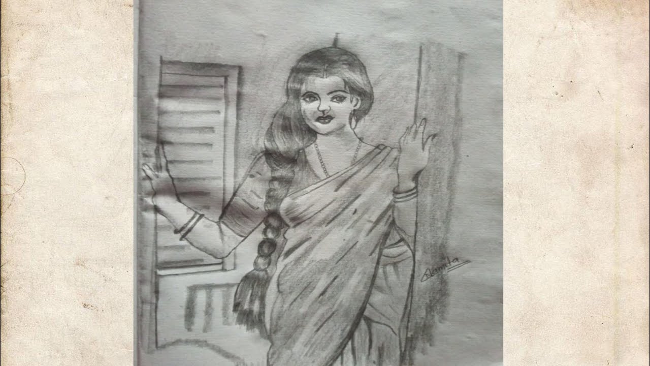 How to draw a girl wearing saree | pencil drawing easy | Sadi wali ...