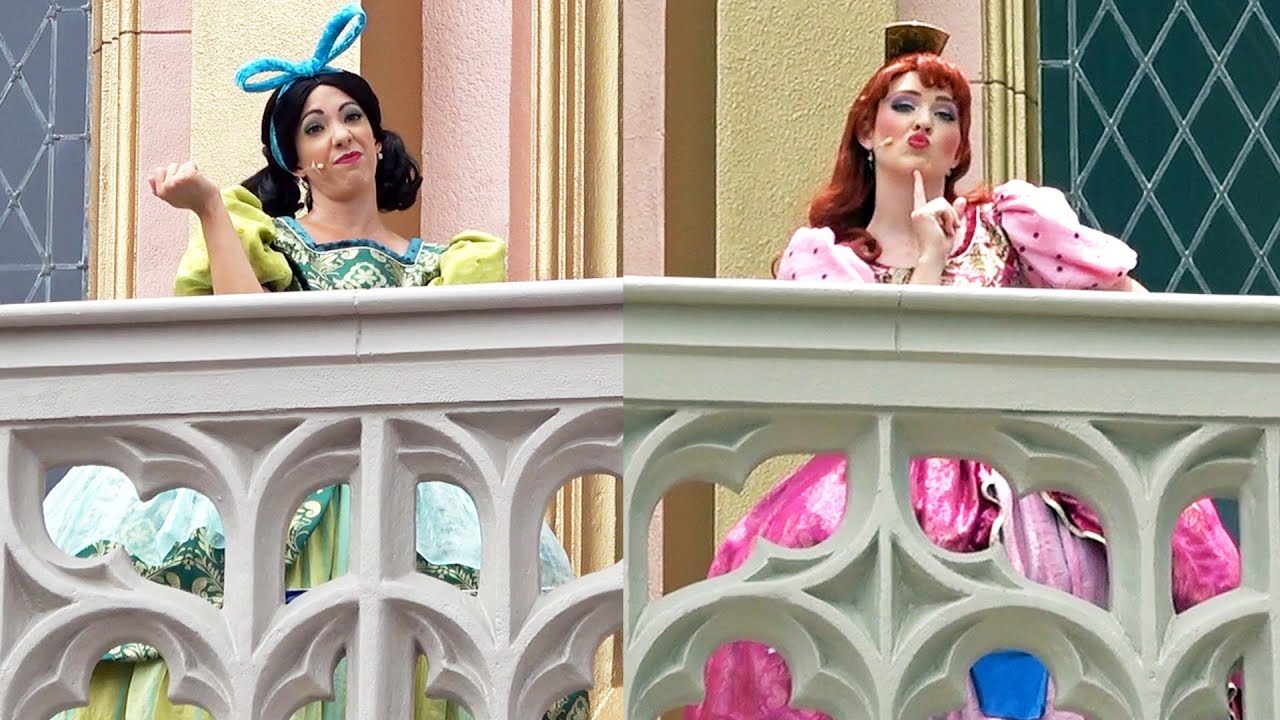 Anastasia & Drizella Greet Guests From Cinderella Castle Balcony after ...