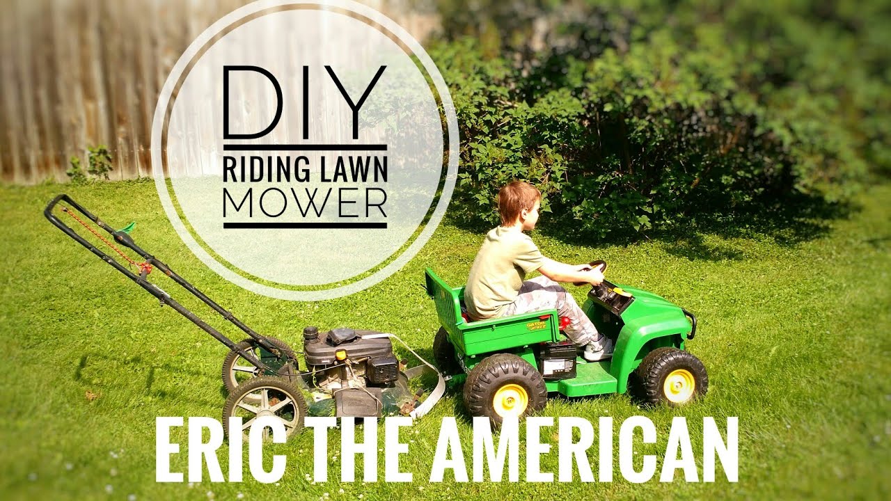 DIY Riding Lawn Mower using Powerwheels and a push mower - YouTube