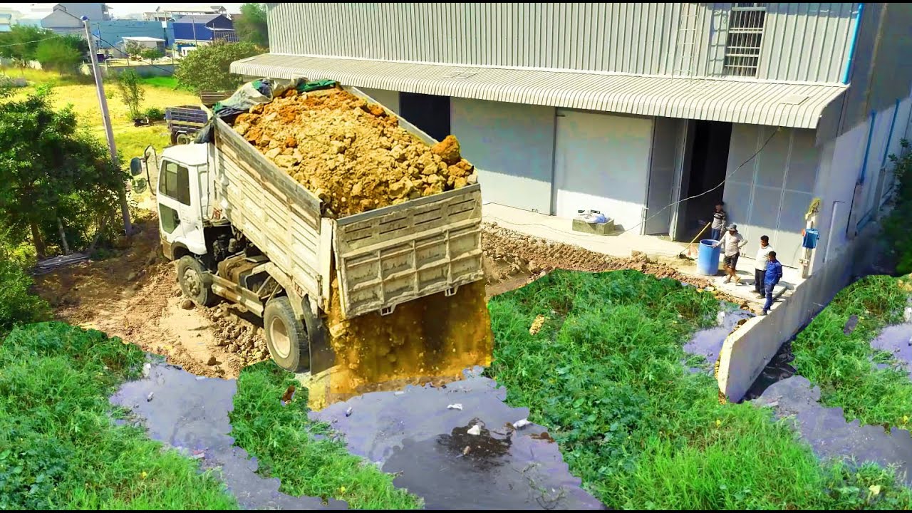 Nicely Job Start New Project!Truck Filling land In Front Of House.Skill Bulldozer D41P Pushing ...