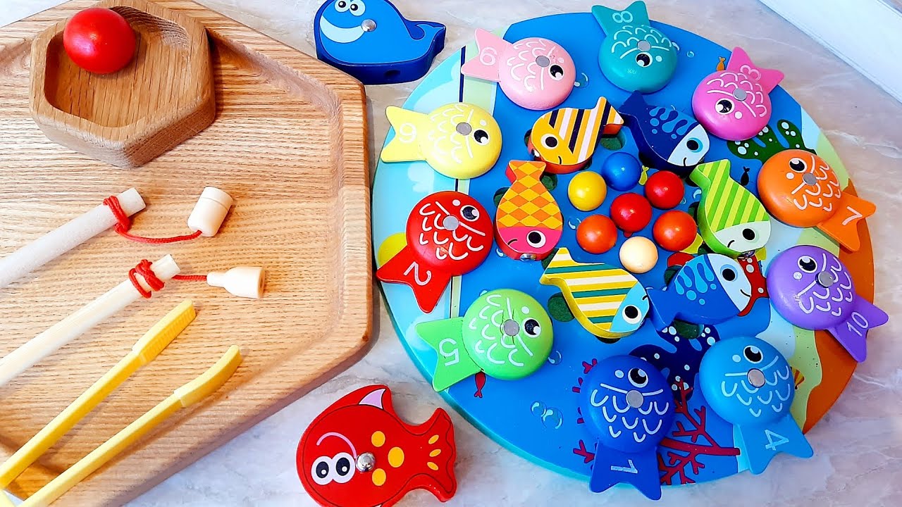 REFILLING ROUND BLUE MINI POND🎏CLIPPING BEADS & FISHING GAME #relaxing ...