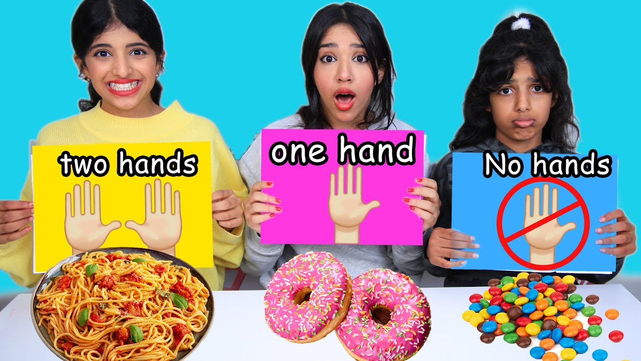 One hand vs Two hands vs No hands challenge! Shfa vs Ghazal and Soso ...