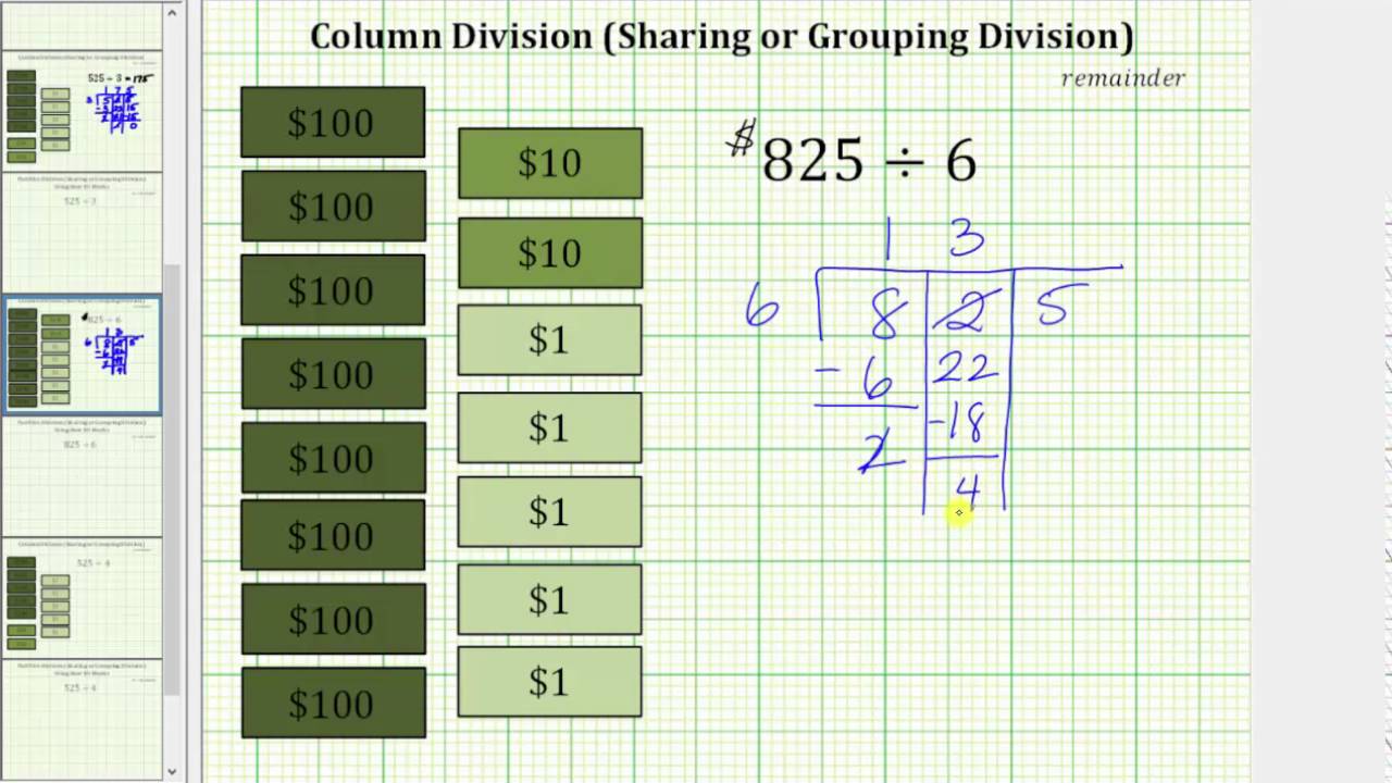 Column Divisions: 3 Digit Divided by 1 Digit with Remainder - YouTube