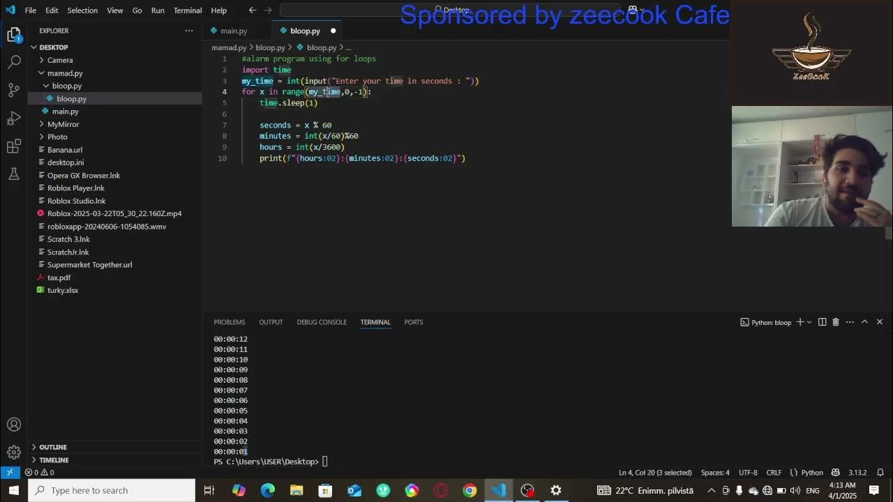 using for loops to create an alarm program in python in persian (FA) - YouTube