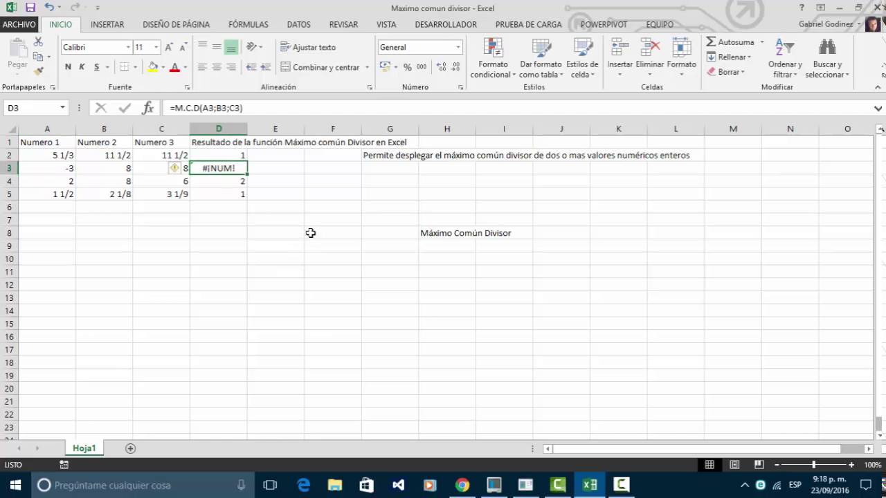 Máximo Común Divisor Excel 2013 - YouTube