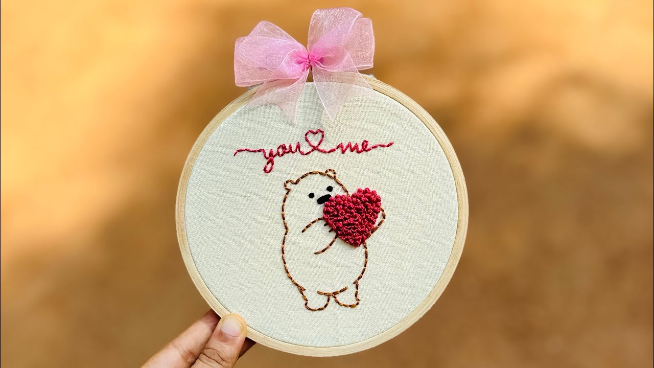 Very Easy Hand Embroidery for Beginners ️ Cute Bear with Heart Shape ...
