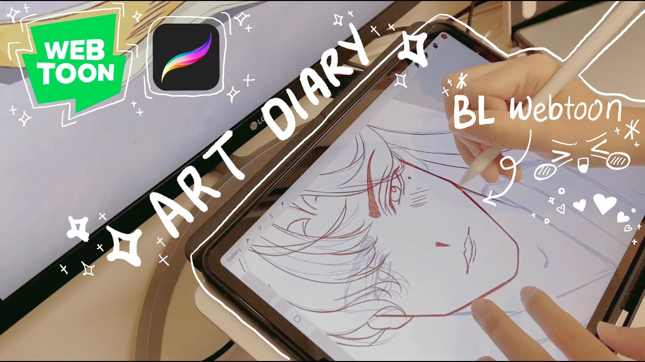 Webtoon Vlog // Draw with Me🦋 Real Time 1.5 HRS💙 line art + watching ...