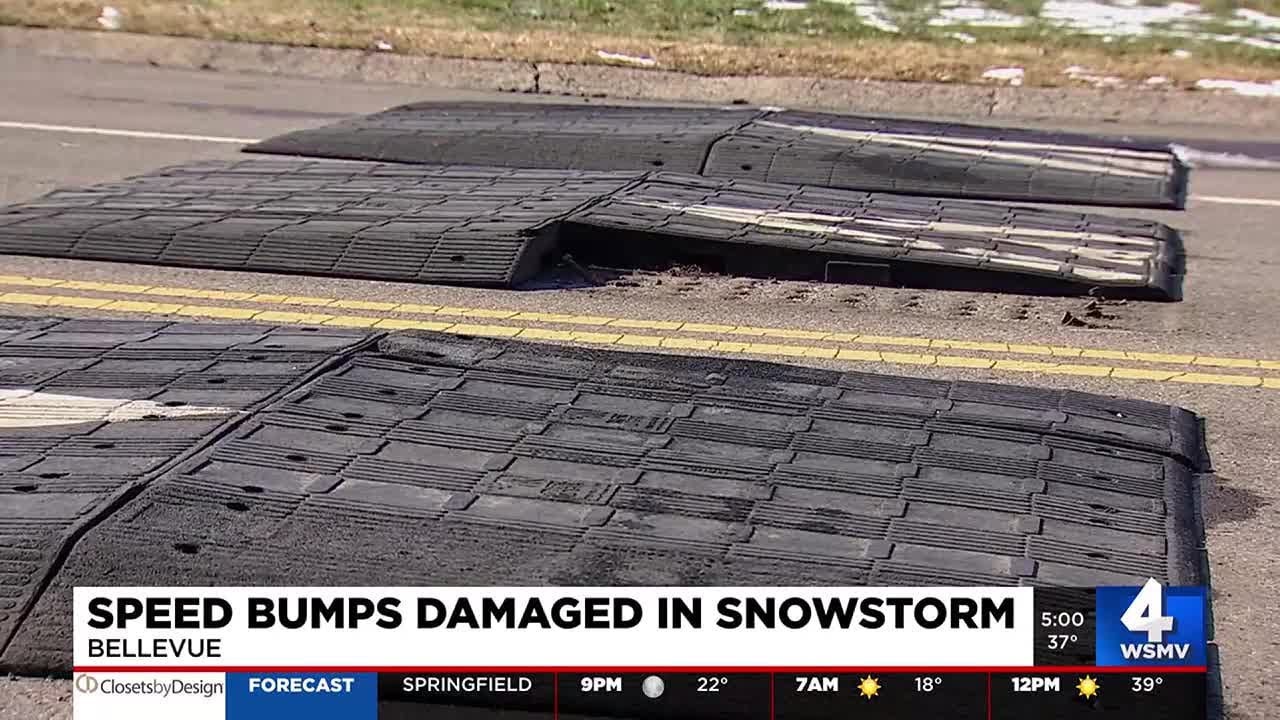 Speed bumps damaged in snowstorm - YouTube