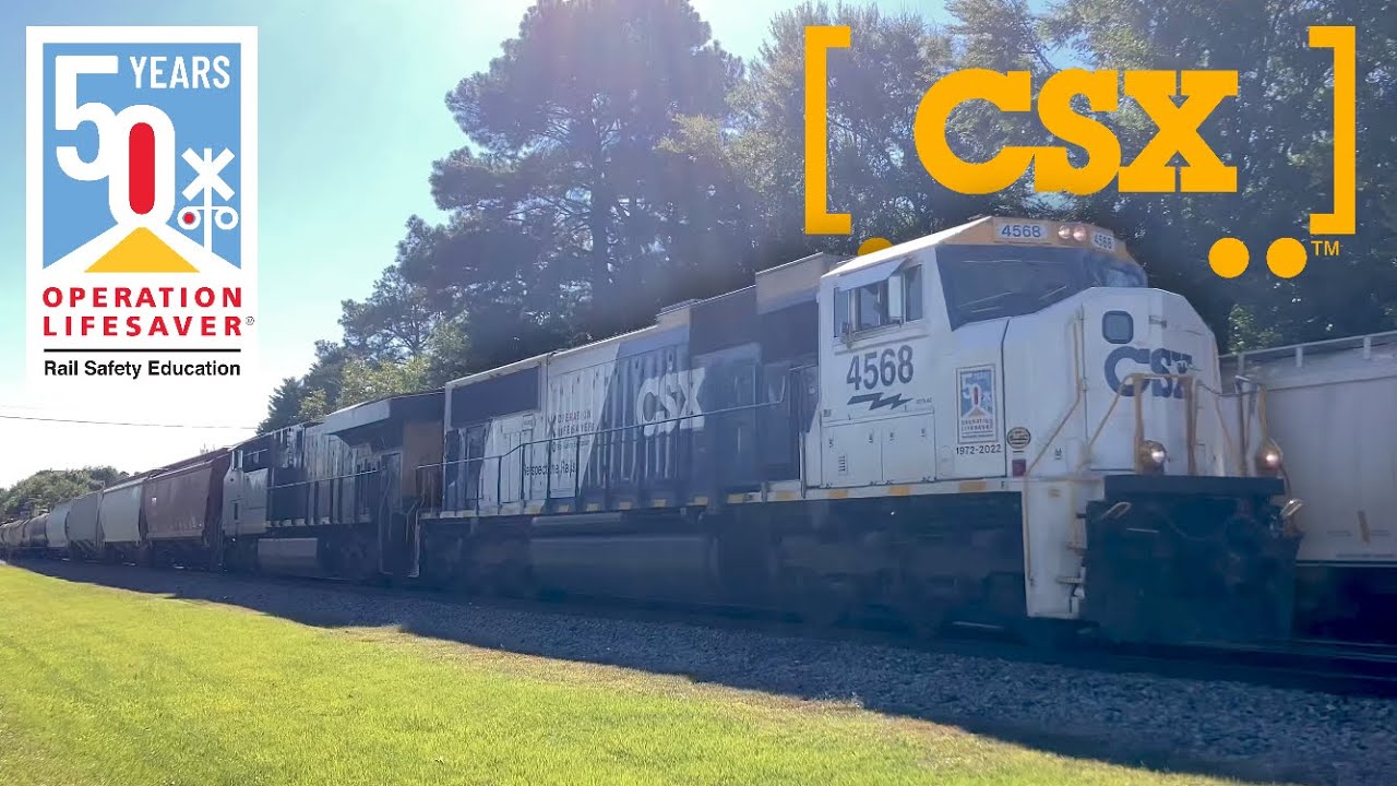 CSX 4568 (Operation Lifesaver) SD70MAC Leads L620 through Apex, NC - YouTube