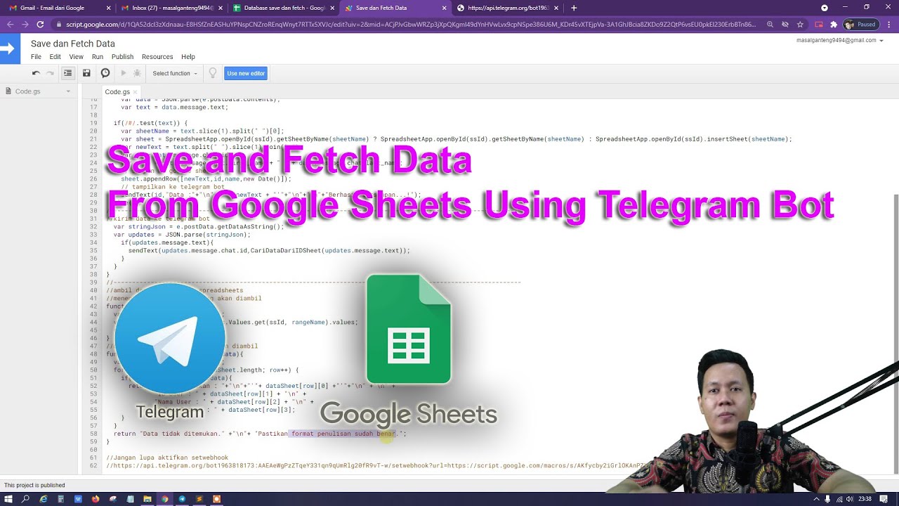 Save and fetch data from google sheets using telegram bot - YouTube