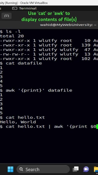 Use ‘cat’ or ‘awk’ to display contents of file(s) - YouTube