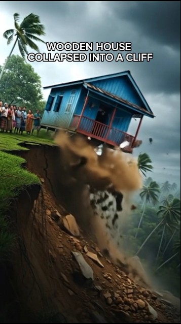 The moment a house falls on the edge of a cliff #disaster #landslide # ...