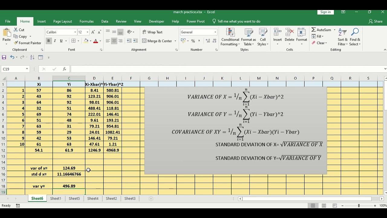VARIANCES,COVARIANCE AND STANDARD DEVIATIONS USING EXCEL - YouTube
