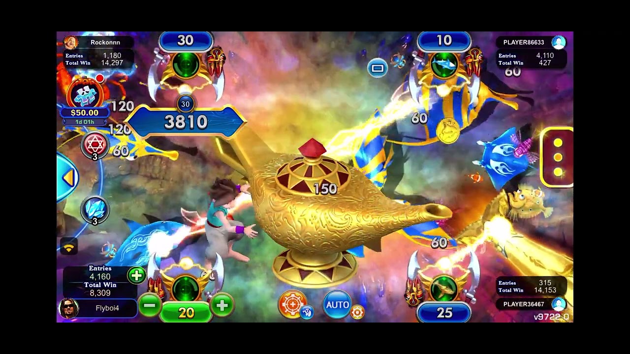 Golden Dragon fish table .40 cent Aladdin win - YouTube