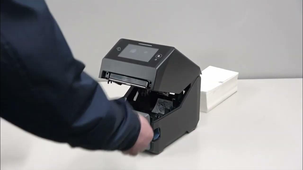 SATO CT4-LX Compact Desktop Printer - How to install fanfold label (Cutter) - YouTube