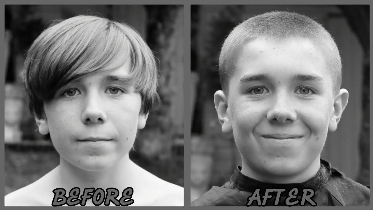 A Cute & Brave Boy Harvey Get's His Headshave At Home - YouTube