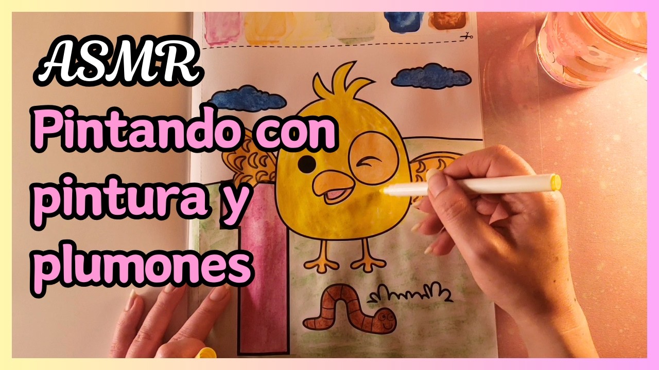 ASMR Pintando con pintura y plumones, sonido de brocha sobre papel ...