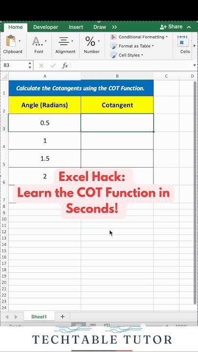 Master the COT Function in Excel: Quick & Easy Example! #excel #excelshorts #exceltricks - YouTube