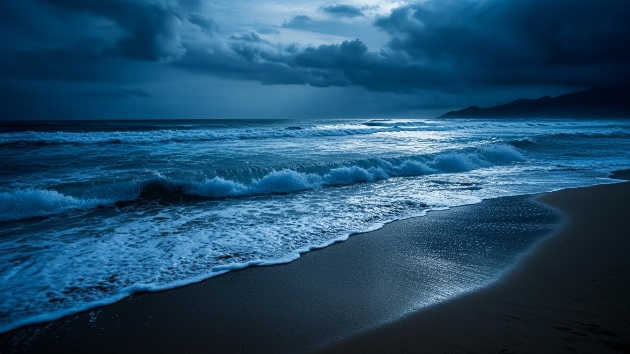 Midnight Shore Serenity Washing Over You, Easing Anxiety and Welcoming ...