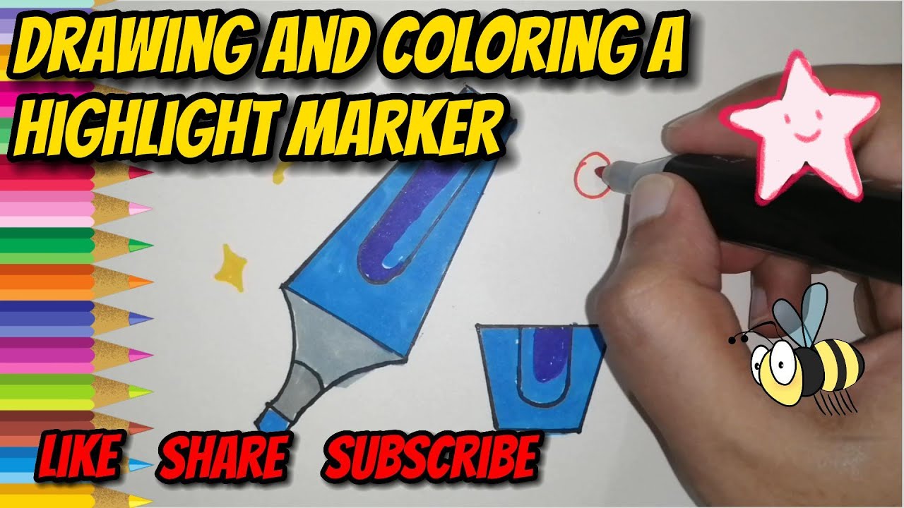 Drawing & Coloring a Highlight Marker Blue | Fun & Easy | Coloring ...