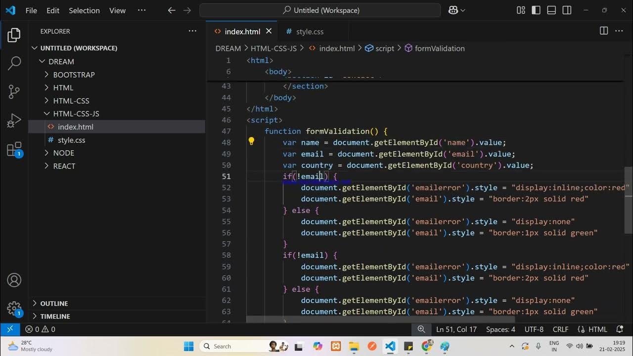 JavaScript form validation using keyup and onchange event - YouTube