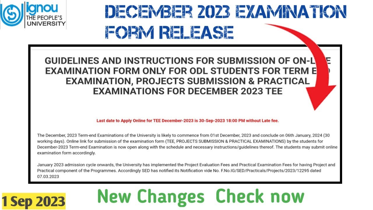 IGNOU Update|| IGNOU release December 2023 examination form ...