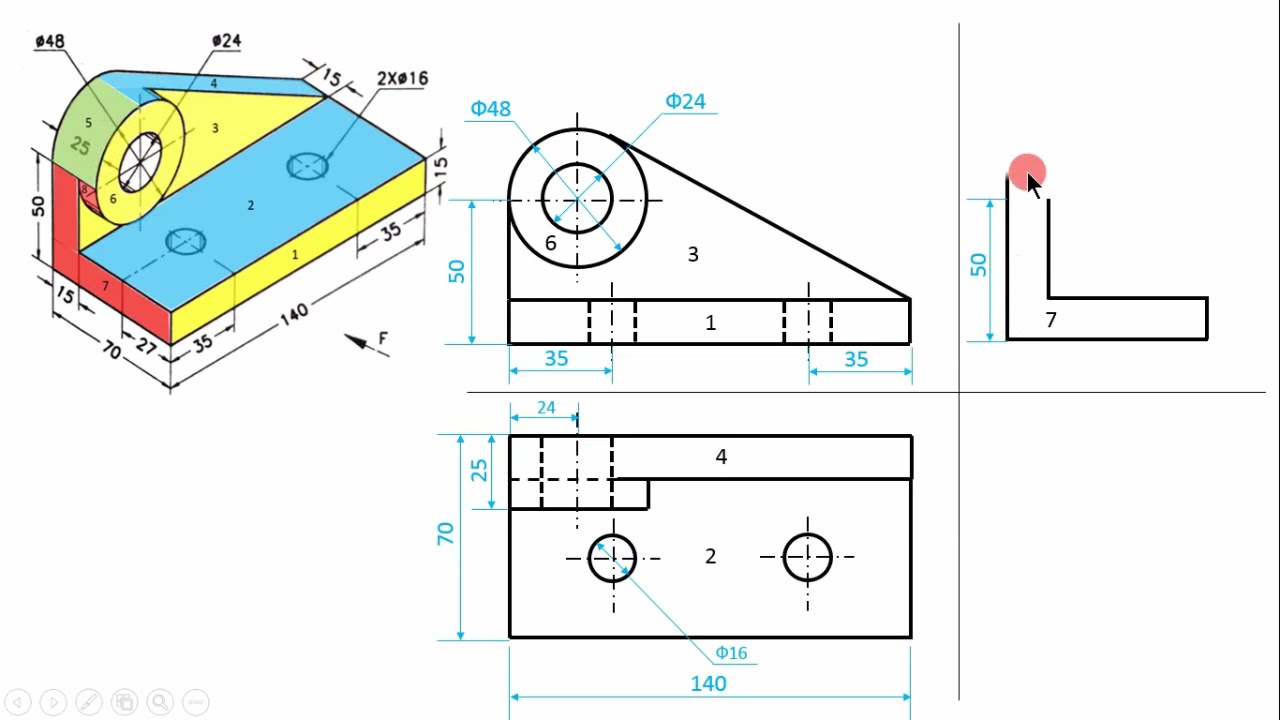 How to Draw Orthographic Projections | Engineering Graphics | Problem 9 ...