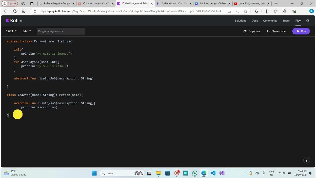 Kotlin Programming Language Project 47 Abstract Class And Method Created By Trishanth Kumar
