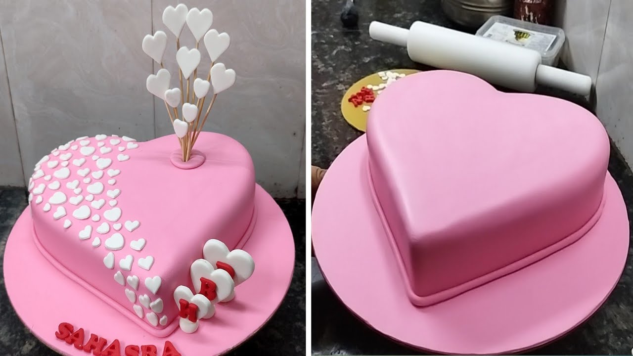 Heart Shape Chocolate Cake With Fondant Cake Recipe |Engagement Heart ...