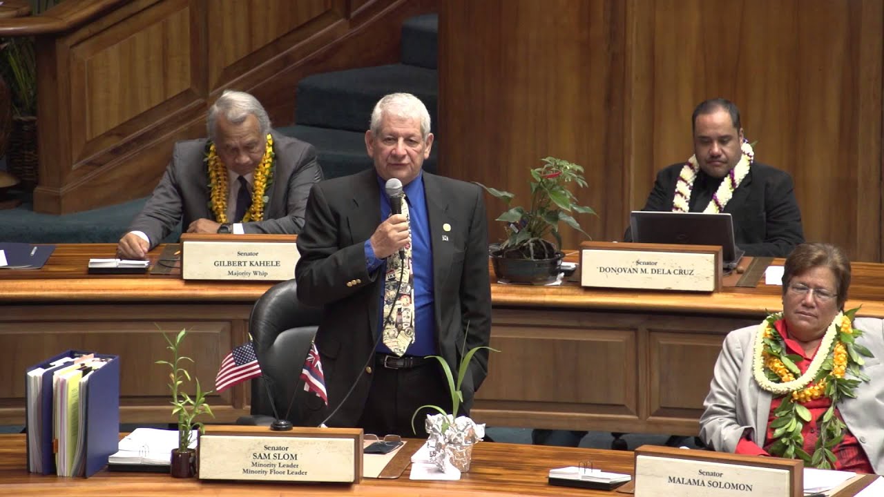 Senator Sam Slom congratulates David Ige - YouTube