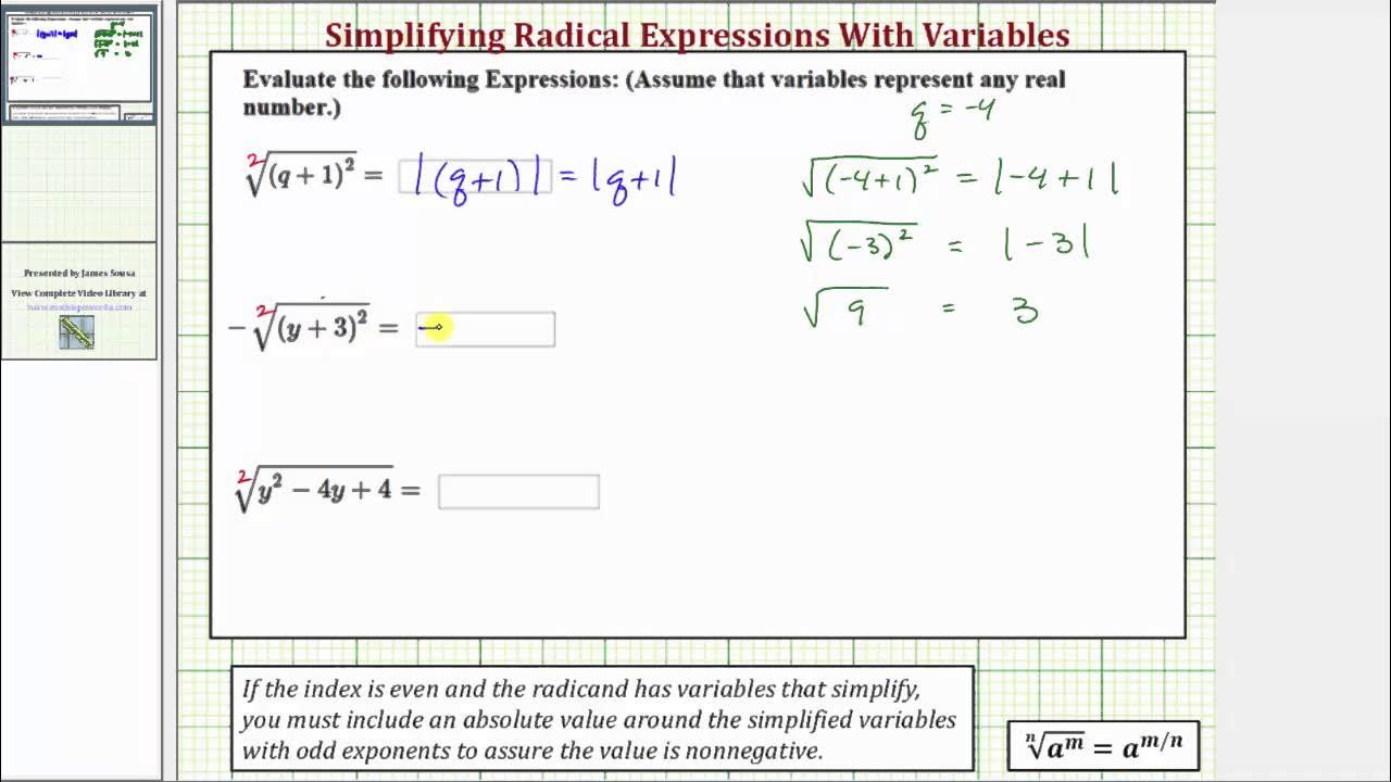 Ex: Simplify Square Roots of Variable Expressions - Absolute Value Needed - YouTube
