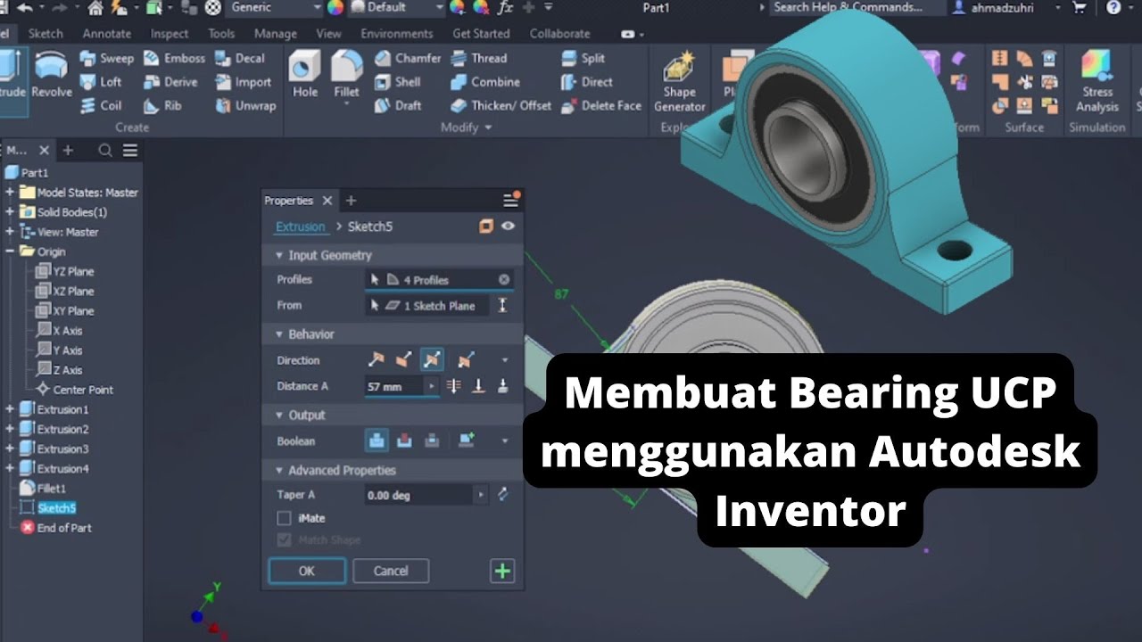 Bearing UCP menggunakan Autodesk Inventor - YouTube