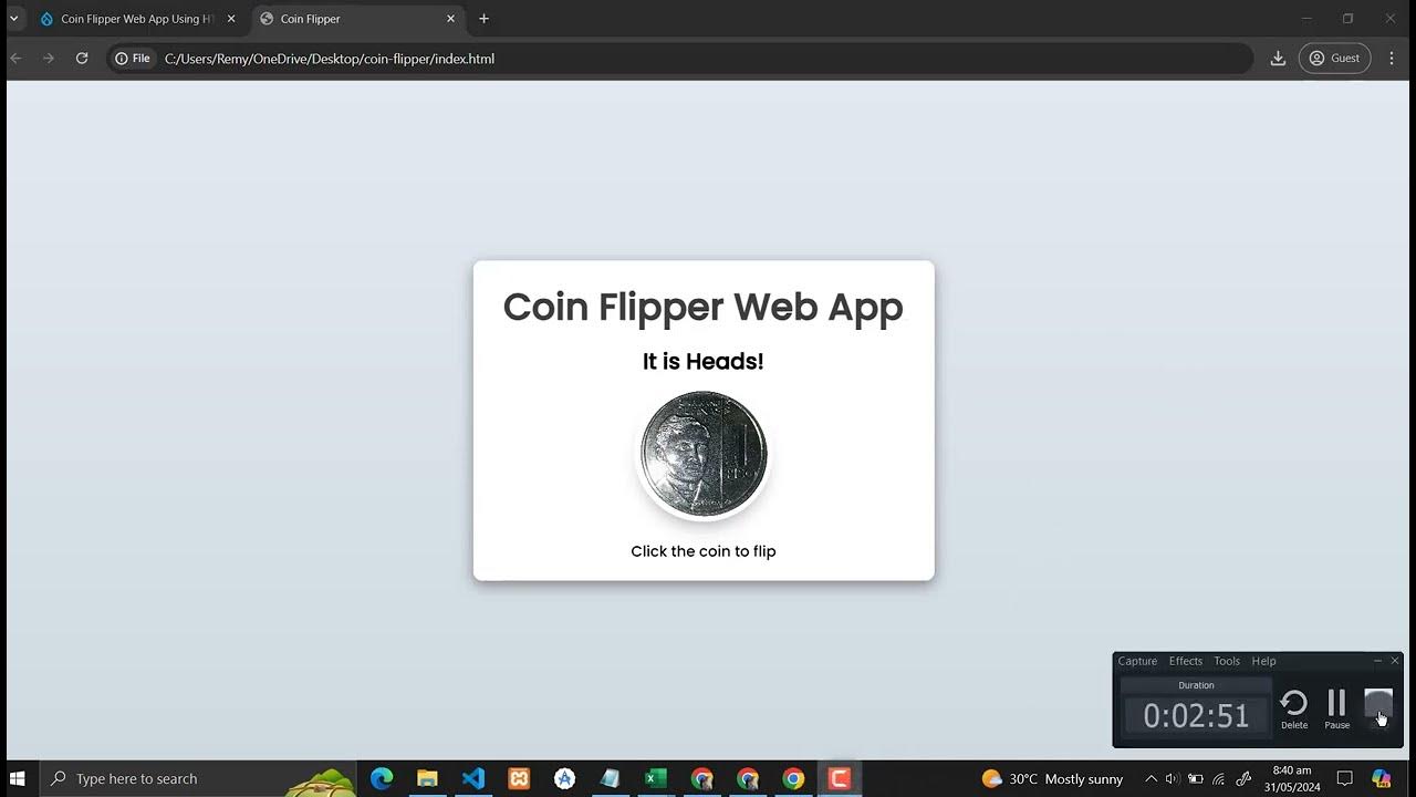Coin Flipper Web App Using HTML, CSS and JavaScript with Source Code - YouTube