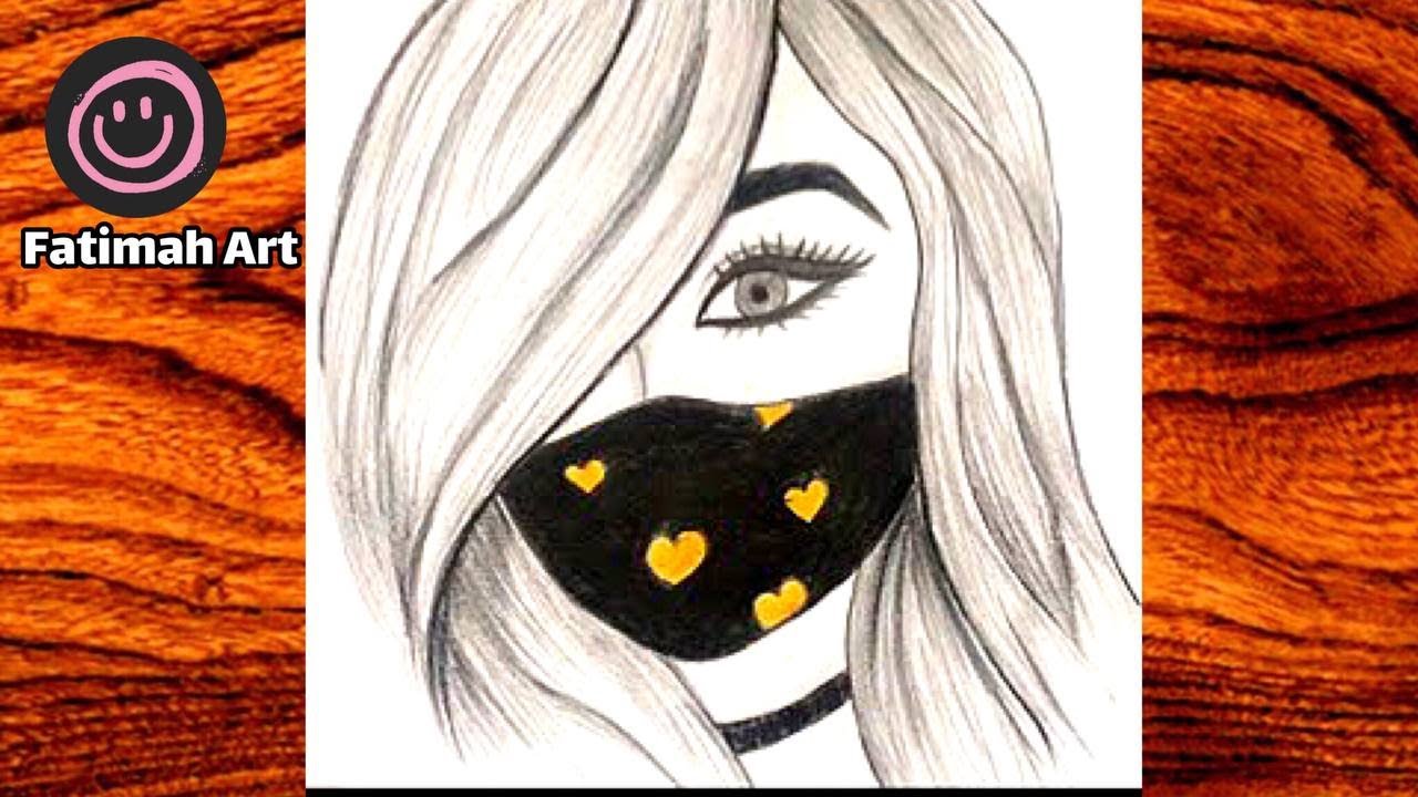 How to draw a girl with a mask || Draw a sad girl || Easy mask girl ...