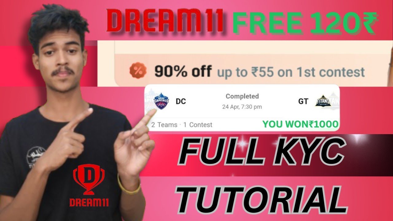 Dre@m 11 free entry coupon code 129₹ 💰 FULL KYC TUTORIAL 📝 Get 90% ...
