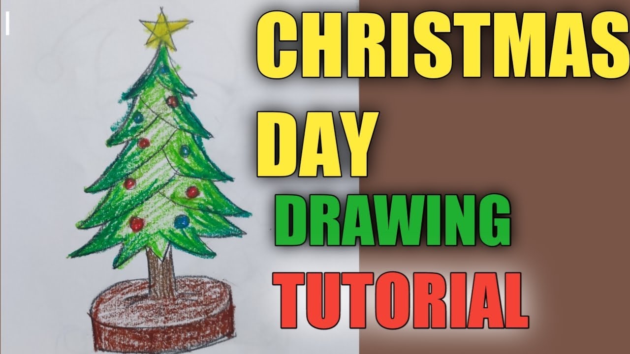 How to draw Christmas Day Card | How to draw Merry Christmas day tree ...