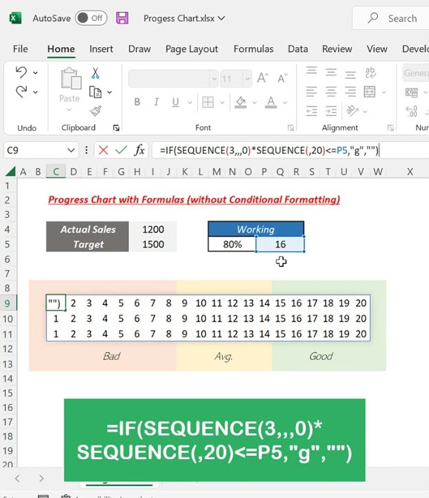 Progress Chart with Formulas (without Conditional Formatting) - YouTube