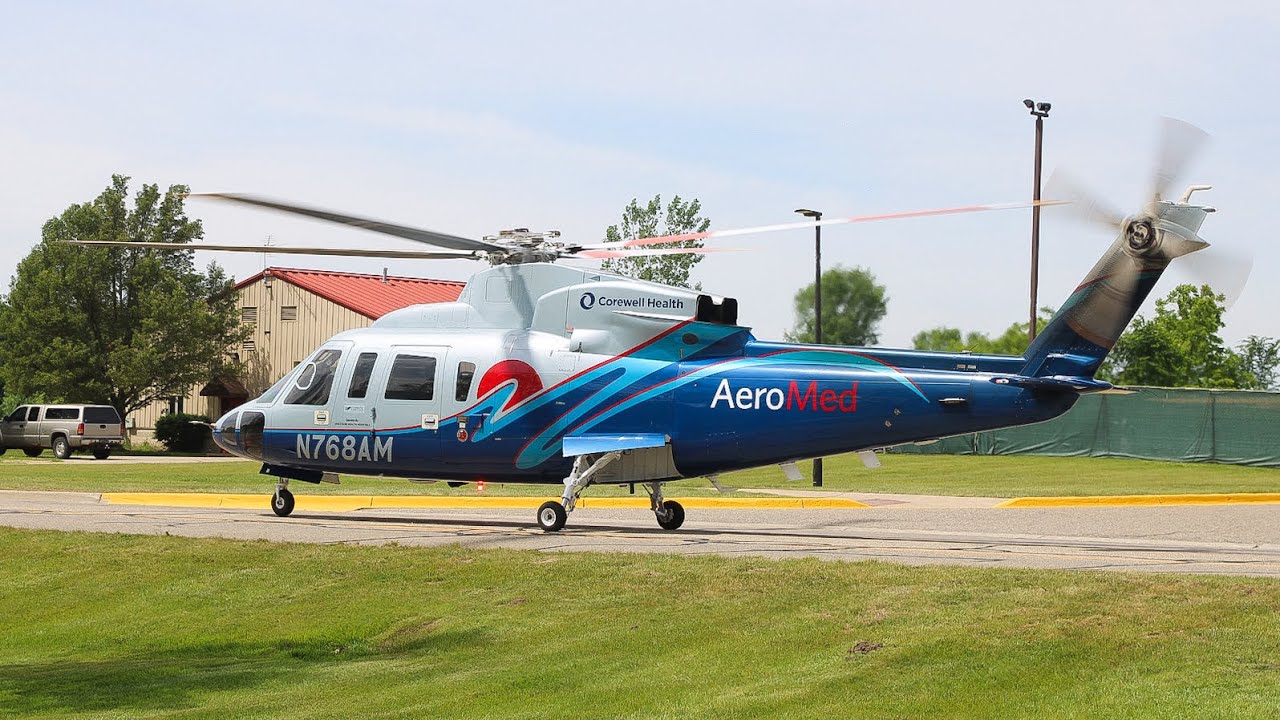 COREWELL HEALTH AEROMED 1 (N768AM) SIKORSKY S76C++ LIFTING FROM SAGINAW ...