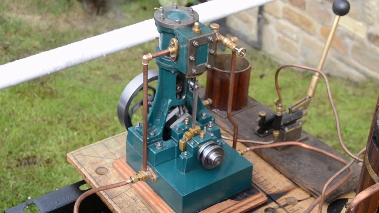 Newly completed vertical engine running on steam - YouTube