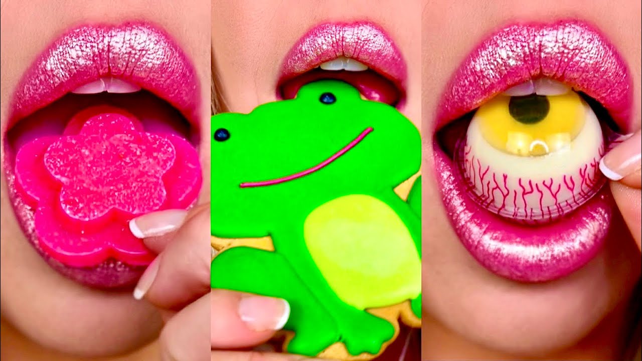 ASMR EDIBLE FLOWER, EMOJI FRIES, FROG COOKIES, EYEBALL JELLY MUKBANG ...