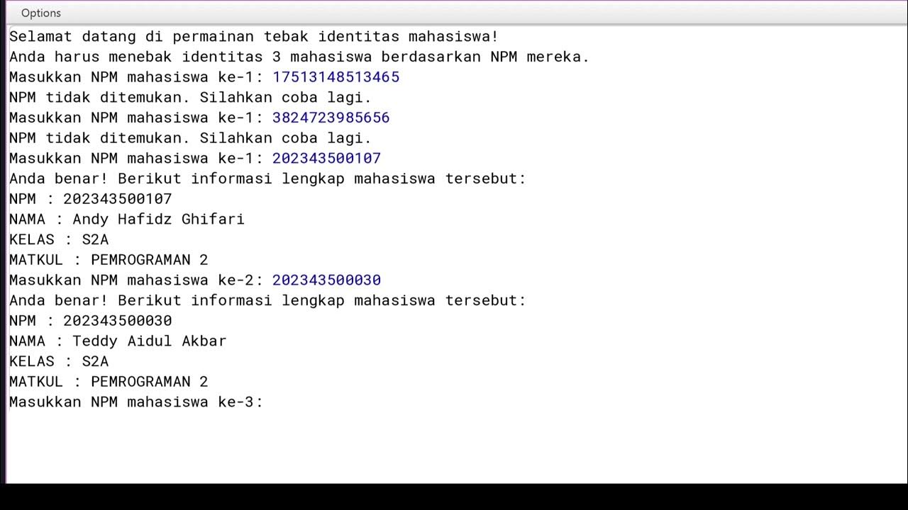 Tugas pemrograman2 Pertemuan 10 (Membuat program tebak identitas mahasiswa dengan NPM) - YouTube