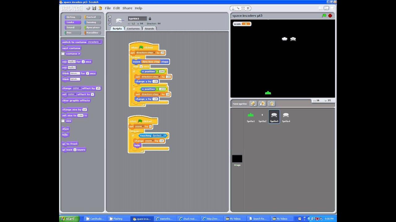 scratch - space invaders tutorial pt 3 - YouTube